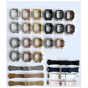 AEHON Luxury case+strap For Apple Watch Band 41mm 44mm 45mm Mod Modification Kit steel Metal Bezel frame iWatch series 8 7 6 se 5 4 3 (Color : Rose gold, Size : 45MM)