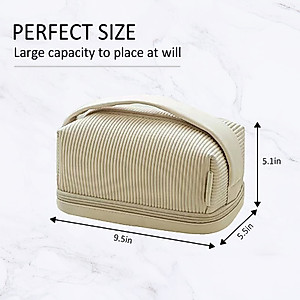 REWMET Makeup Bag-Cream Toast Make up Bag, Large Capacity Travel Cosmetic Bag Water Proof PU Leather, Makeup Organizer Bag, Travel Makeup Bag, Toiletry Bag (Beige)