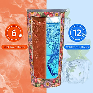 Yaxongx 20oz Tumbler Graceful Daisy Double Wall Vacuum Insulated Coffee Mug with Lid and Metal Straw Brush Reusable Stainless Steel Water Bottle Travel Cup Gifts for Car Ice Drinks Hot Beverage
