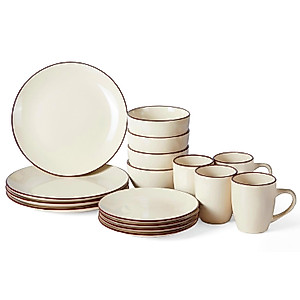 Lerinseu Round Dinnerware Set, 16 Piece Dishes set with 4-Piece Dinner Plates, Dessert Plate,Bowls and Mugs, Plate and Bowls set,Service for 4,Safety for Microwave & Dishwasher (Beige)