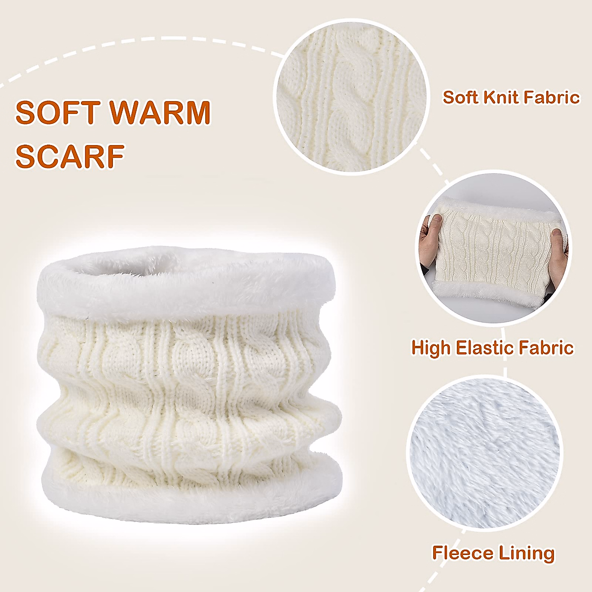 Kids Hat Gloves Scarf Set Girls Boys Winter Warm Knitted Beanie Knit Fleece Lined Neck Warmer Scarves Thick Thermal Cap with Cute Furry Pom White 3Pcs Cold Weather Snow Accessories for Children Child