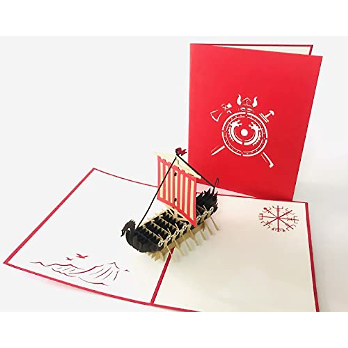 3D Ship Pop Up Card, Warrior Viking Ship 3D Pop Up Card for Father's Day, Retirement Card, Birthday Gift for Him, Card for Dad, Husband, Brother, Son, Grandpa, Male Colleague, S03