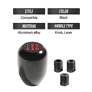 ESEWALAS Gear Shift Knob,5 Speed Manual Gearbox Shift Knob,Car Modification Manual Knob Gear Shift Head Shifter,M12x1.25 Screw On Aluminum,Manual Gear Shift Knobs Replacement Fit(Black)
