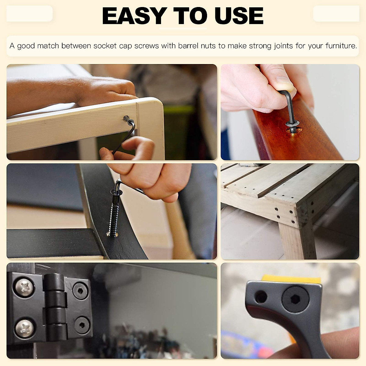 Rustark 181Pcs M6 x 15-80mm Black Crib Screws Hardware Replacement Kit Zinc Plated Hex Socket Head Cap Bolts Thread Nutsert Barrel Nuts T-Nuts and Flange Nuts Assortment Kit for Crib Beds Furniture