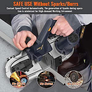 Bandsaw Cordless, MAXXT 2-1/2 inch Brushless Power Metal Bandsaw 20V MAX 2.5" Cutting Capacity 6 Speeds Adjustable, No Hot Sparks When Cutting Metal, Portable BandSaw for Deep Cut