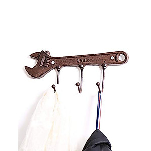 Lemonadeus Retro Cast Iron Vintage Key Rack Holder Hooks Axe/Wrench Spanner Design Decorative Wall Mounted Antique Garage Garden Tool Holder Coat Hat Hooks Wall Decor (Wrench)