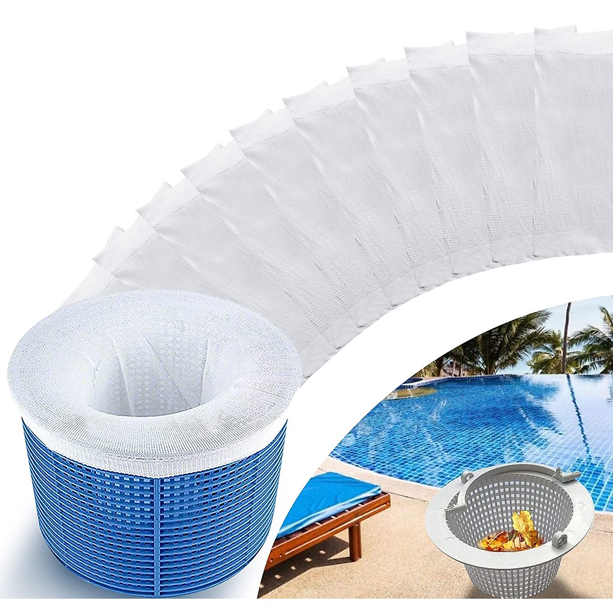 GOKU 10-Pack Swimming Pool Skimmer Socks for Inground & Above Ground Pool, Fine Mesh Leaves Pollen Catcher Debris Pre-Filter Scum Sock, Pool Basket Net Filter Protector Strainer Screen Liners Savers