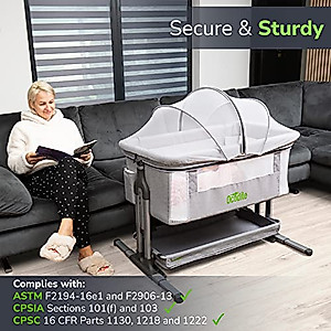 Ocodile Baby Bedside Sleeper, Cosleeping Baby Bed with Adjustable Height, Extra Storage and Integrated Wheels. Bassinets for Newborn Babies
