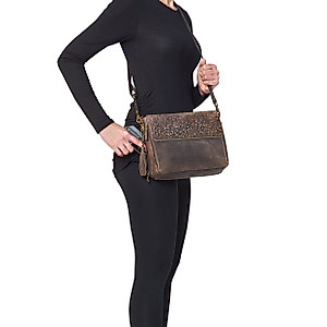 Distressed Buffalo Leather Crossbody Organizer Purse by Gun Tote'n Mamas (Brown), Medium