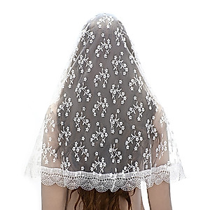 Mantveil Catholic Church Mantilla Veil Religious Christian Mass Veil Spanish Chapel Lace Veil for Women (White)