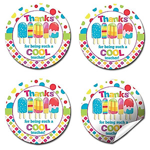 You’re A Cool Teacher Popsicle Themed Teacher Appreciation Thank You Sticker Labels, 40 2" Party Circle Stickers by AmandaCreation, Great for Envelope Seals & Gift Bags