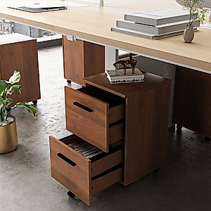 VICLLAX 2 Drawer Mobile File Cabinet, Vertical Filing Cabinet with 5 Wheels Fits Legal/Letter/A4 File Size for Home Office,Walnut