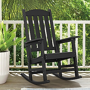 LUE BONA Outdoor Rocking Chairs Set of 2, HDPS Poly Rocking Chair, All Weather Resistant Plastic Outdoor Indoor Porch Rocker, Heavy Duty Rocking Chair for Patio, Lawn, Garden, 300LBS, Black
