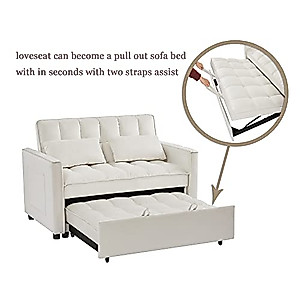 SEVENWOOD Velvet Loveseat Sleeper Sofa Bed, Convertible Futon Sofa Couch with Pull Out Bed, Small 2 Seater Lounge Sofa with Adjustable Backrest and Toss Pillows for Living Room.