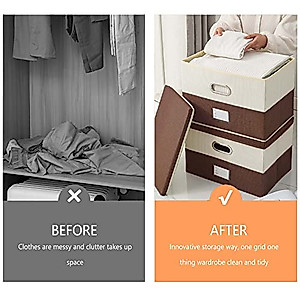 SZSJA Fabric Bins with Lids Linen Storage Boxes with Lids, Collapsible Storage Cubes 3 Pack Stackable Closet Storage Bins, Foldable Cloth Organizer Containers for Bedroom Storage