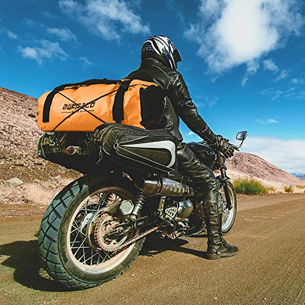 Buffalo Gear Adventure Bag 50L - Heavy Duty Waterproof Duffel Bag for Boating, Motorcycling, Hunting, Camping, Kayaks or Jet Ski. Gets Gear Through Any Conditions (Orange)