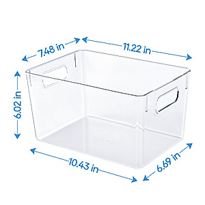 JollyPack 4 Pack Clear Plastic Storage Bins, Pantry Organizers and Storage with Handles, Clear Storage Containers for Fridge, Kitchen, Cabinet, Bathroom and Office
