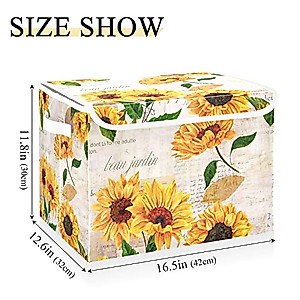 Decorative Storage Bins for Closet, Sunflower Retro Pattern Collapsible Storage Baskets with Lids and Handles for Shelves Closet Home Decor