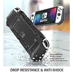 Mumba Dockable Case for Nintendo Switch OLED 2021, Blade Series TPU Grip Protective Cover Accessories Compatible with 7 Inch and Joy-Con Controller (Black)