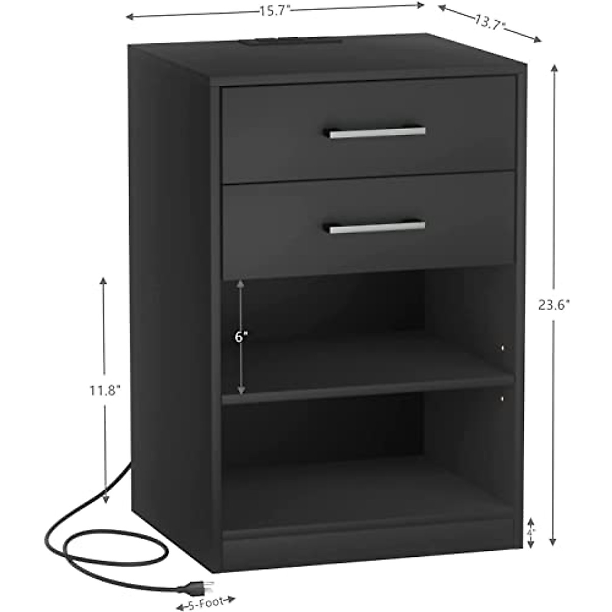 Irontar Nightstands Set of 2, Night Stand with Charging Station, Bedside Table with Removable Shelf, End Table with Open Storage, 2 Drawers Small Dresser for Bedroom, Black BZZ001BE02