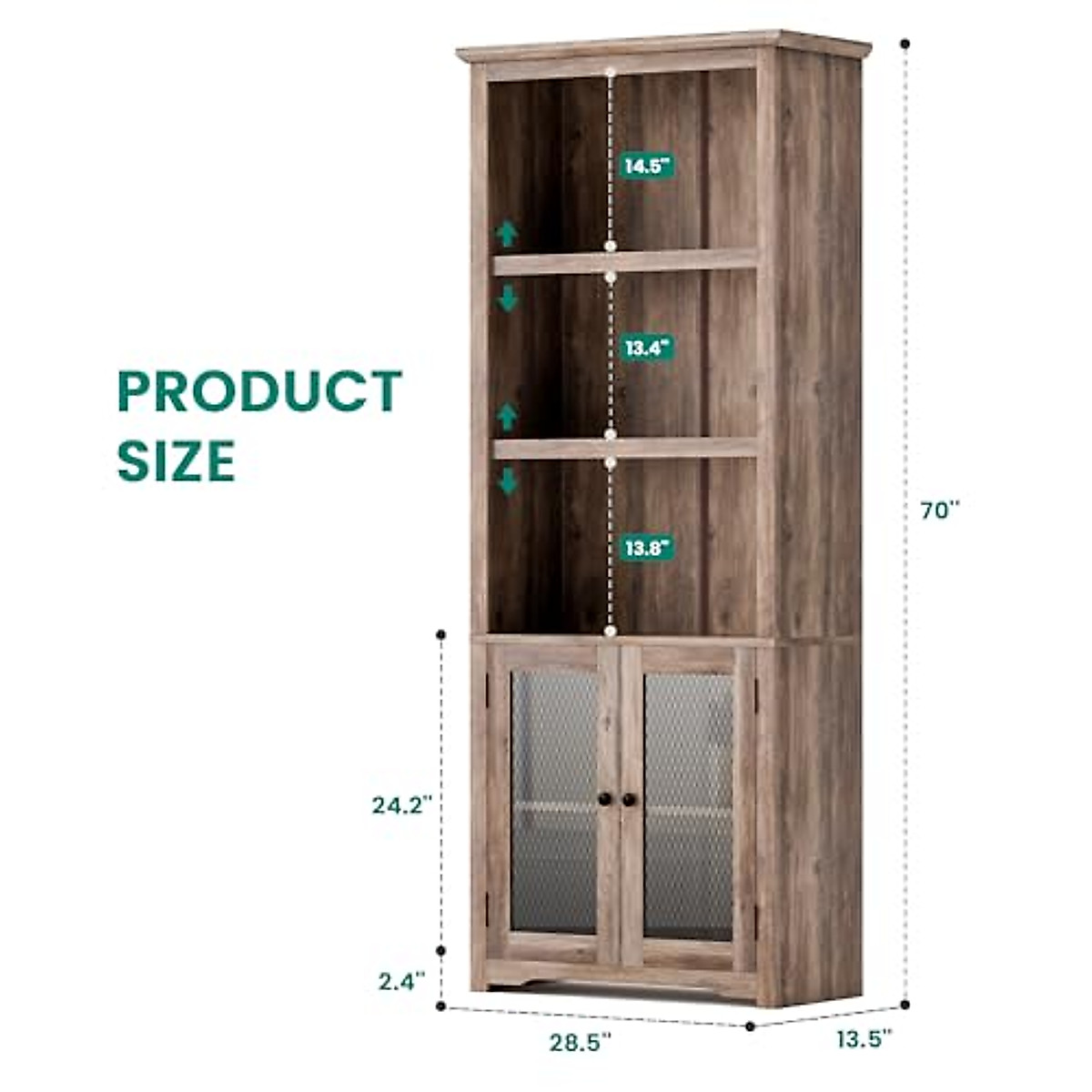 Naice Bookshelf 70" Tall Bookcase, 5 Shelf Book Shelf with Glass Doors Adjustable Display Storage Shelves Wood Large Bookshelf Furniture for Bedroom Home Office Living Room