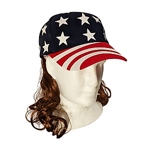 HandinHandCreations USA Stars and Stripes Brown King Mullet Hat Wig Merica 4th of July Hillbilly American Costume
