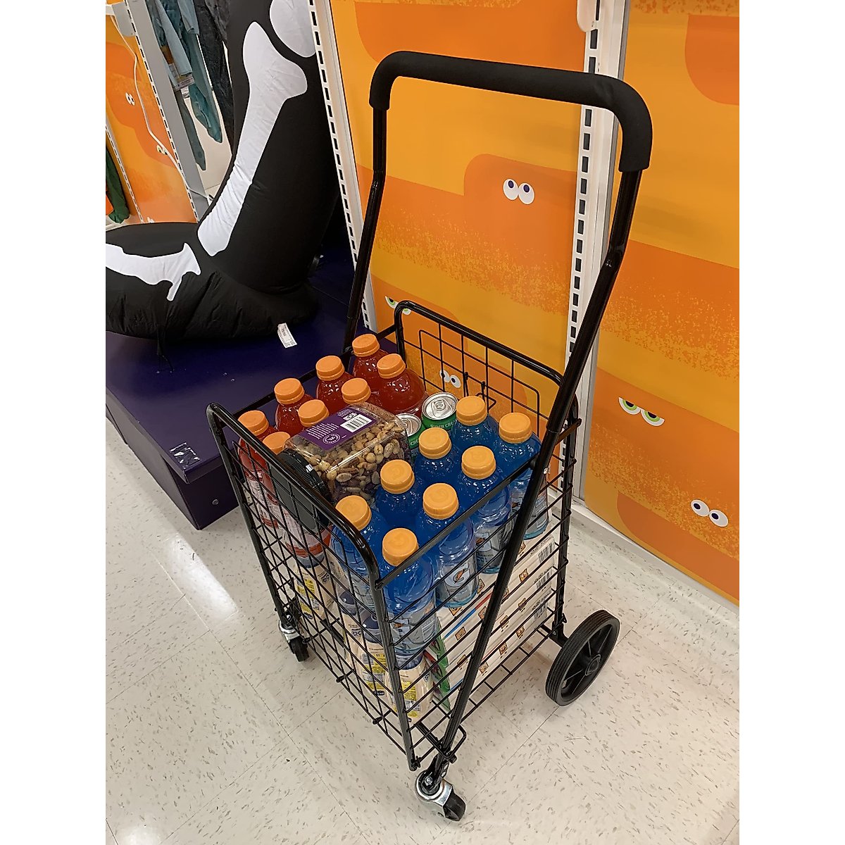 Mount Plus SF-118 Grocery Utility Shopping Cart with Dual Swivel Wheels | Easily Collapsible and Portable to Save Space and Heavy Duty | Rolls Smoothly on Streets, Store, Sidewalks and Indoors