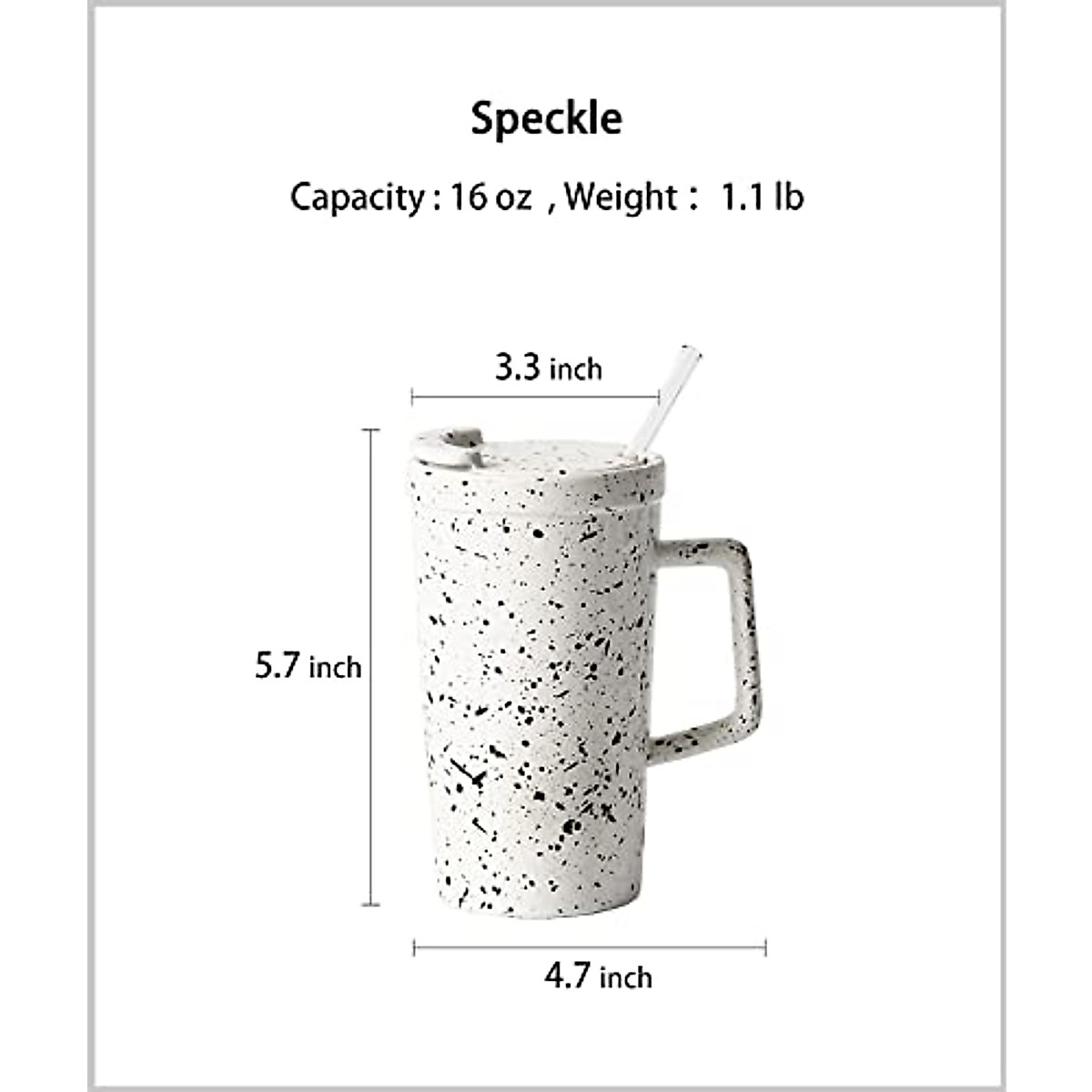 SHANYANTAOCI Large Mug Ceramic Coffee Cup with Straw, 16 oz Big Ceramic Water Cup with Lid and Straw, Tall Drinking Cup for Soda Cola Milk Juice, Unique Graduation Gifts for Birthday and Christmas