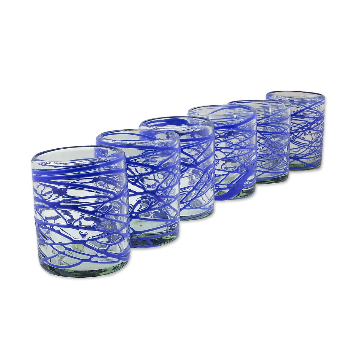 NOVICA Artisan Handblown Glass Rock Sapphire Blue Swirl Mexico Tableware Drinkware 'Sapphire Swirl'(Set of 6)