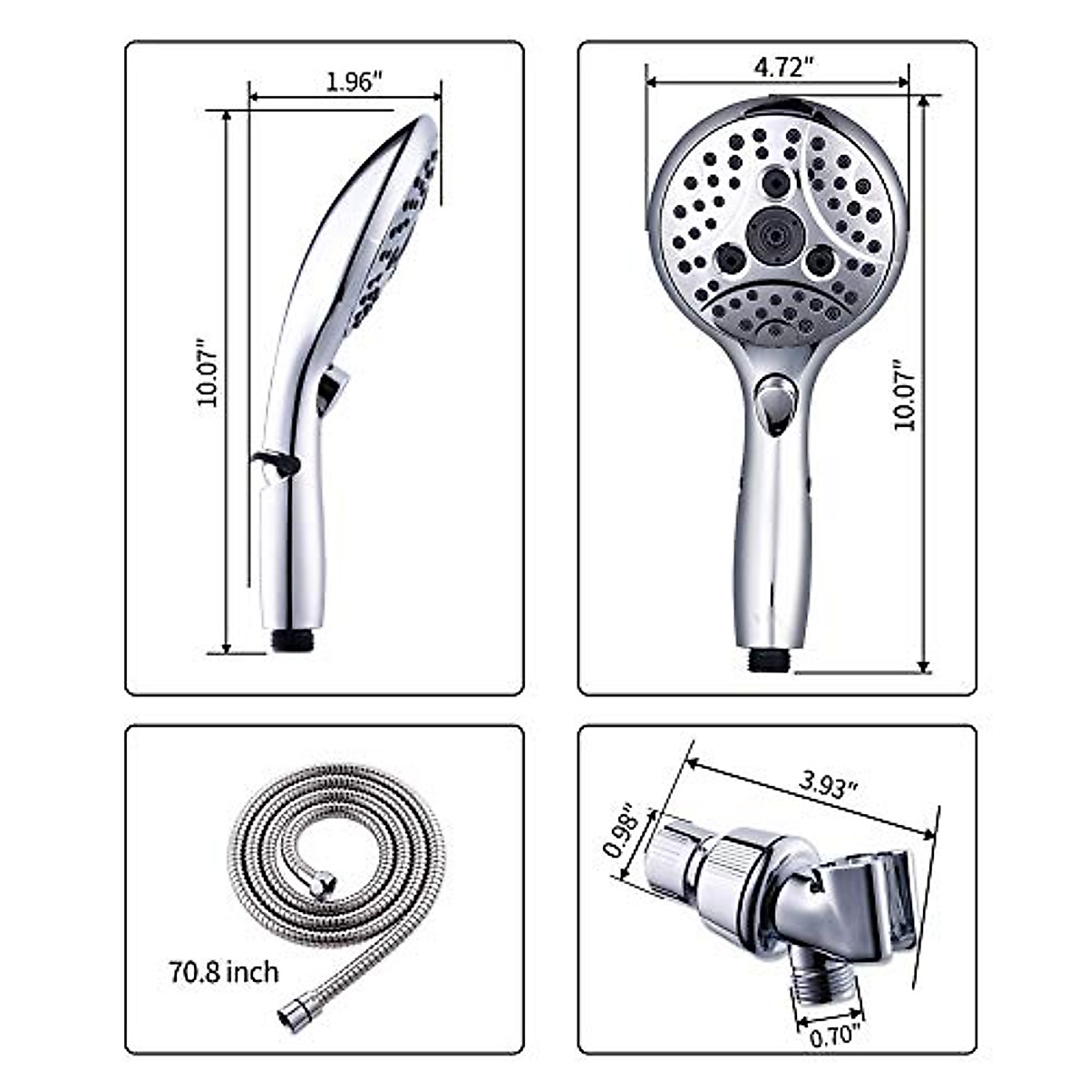 VXV Bathroom Handheld Shower Head with on off Switch, 6 Spray Setting Removable Hand Held Showerheads with 6 FT Stainless steel Hose and Adjustable Angle Bracket(Chrome)