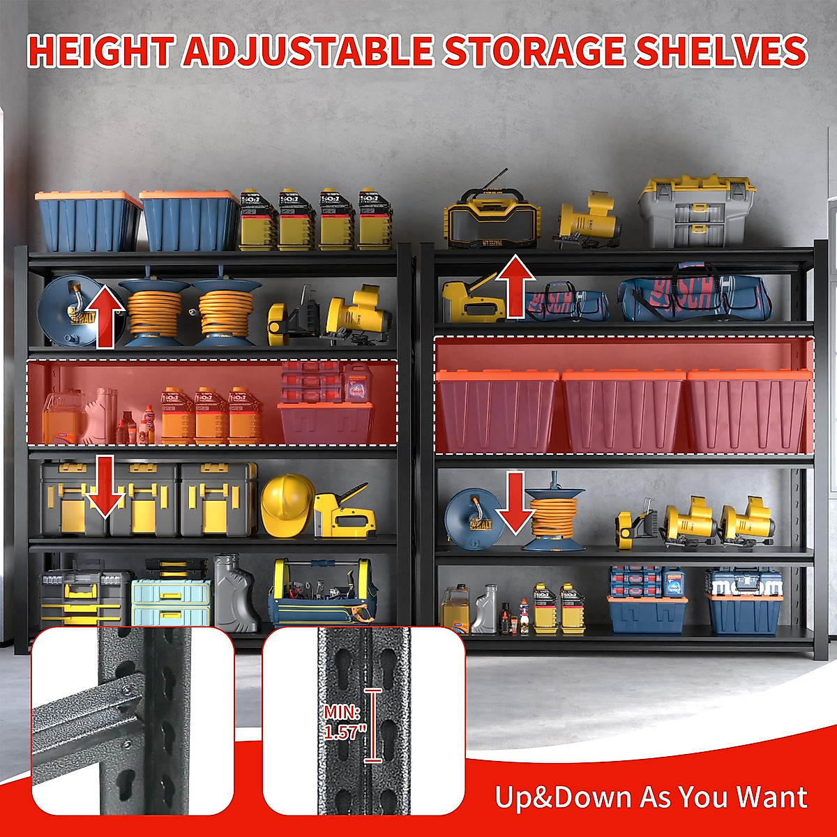 DARTIIA 72" H Garage Shelving 2500LBS Heavy Duty Storage Shelves Adjustable 5 Tier Metal Shelves for Storage Garage Industrial Shelving Utility Racks,16" D*36" W*72" H,Black