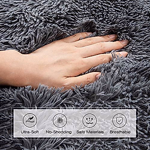 ROSSNY Area Rug, 4 x 5.3 FT Super Soft Rugs for Living Room Non-Slip Shag Rug Area Rugs Fluffy Rug for Bedroom Modern Home Decor Fuzzy Rug Nursery Rug with Carpet Tape for Girls and Boys Room (Grey)