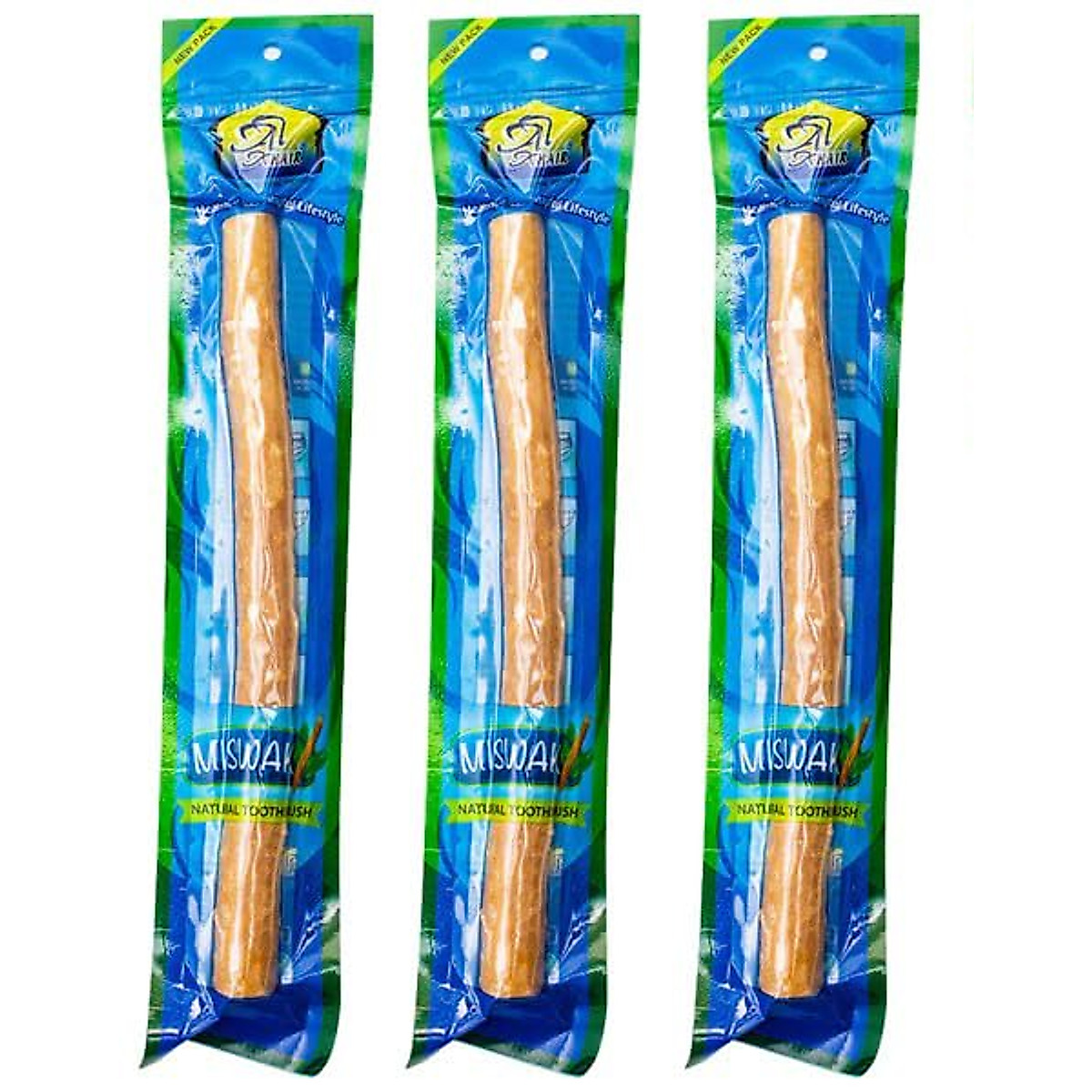 3 Pack of Sewak Siwak Meswak Miswak Sticks Stick Al Khair Natural Herbal Toothbrush Vacuum Sealed Natural Flavored Brush Tooth Toothbrush