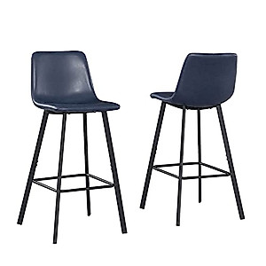 OUllUO Counter Bar Height Barstools with Back, 29 in PU Leather Bar Stools Set of 2, Upholstered Armless Tall Bar Stools for Kitchen Island, Cafe, Pub, Bistro, BS244, Navy Blue, 2Pcs