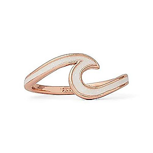 Pura Vida Rose Gold-Plated Enameled Wave Ring - Brass Base Band, Exclusive Design - Size 8
