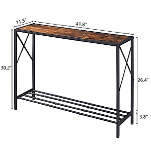 Tajsoon Console Table, 2-Tier Industrial entryway Table, 41.8”L Narrow Sofa Table with Shelves, Entrance Table for Entryway, Hallway, Living Room, Foyer, Corridor, Office, Rustic Brown