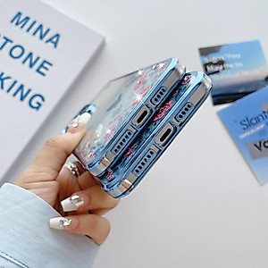 for Samsung Galaxy A13 5G Case, A13 Phone Case for Women Gradual Change Glitter Crystal TPU Stylish Butterfly Floral Heart Clear Protective Cover with Strap for Samsung Galaxy A13 5G (Sierra Blue)