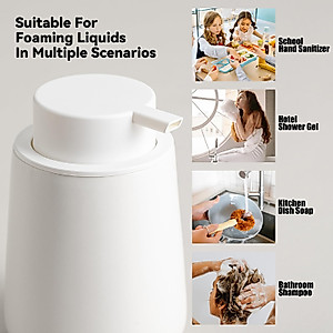 AZMOYAC Foaming Hand Soap Dispenser - White Ceramic Foam Soap Dispenser for Bathroom, Face Wash Dispenser Lotion Bottle with Foaming Pump, 12 Oz Refillable Dish Soap Dispenser for Kitchen