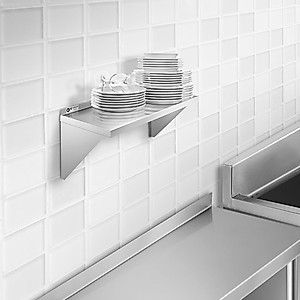 KUTLER Stainless Steel Shelf - 12" x 24", NSF Commercial Wall Mount Shelves with Backsplash, Floating Metal Shelving for Restaurant, Kitchen, Home