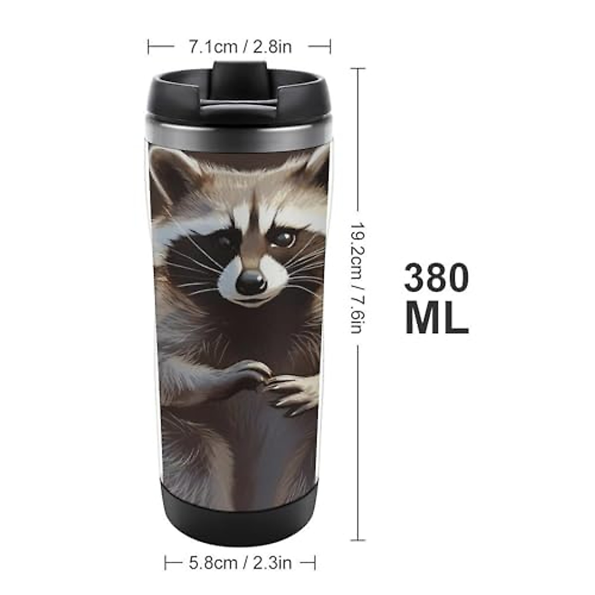 RTFGHJS 13oz Vacuum Insulated Stainless Steel Tumbler with Leakproof Lid Cute Raccoon 304 Stainless Steel Travel Mug Wide Mouth Coffee Cup for Hot & Cold Drinks (380ml)