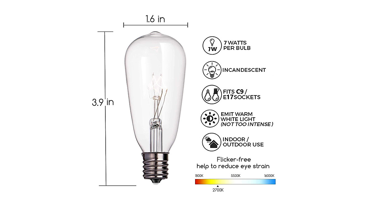 ST40 E17 Edison Light Bulbs 10-Pack | Outdoor Patio String Lights