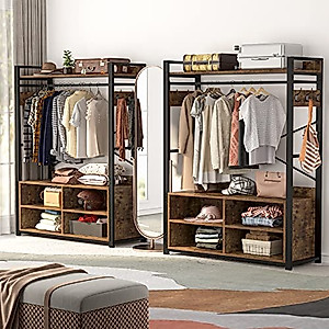 Tribesigns Free-standing Closet Clothing Rack, Metal Closet Organizer System with Shelves and Hooks, Heavy Duty Clothes Garment Rack Shelving for Bedroom , Laundry, Mushroom, Walk-in Closet (RUSTIC)