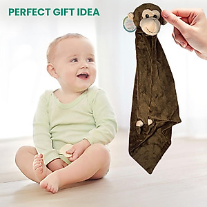 Baby Security Blanket - 18" Tall Soft Fleece Baby Blanky for Boys & Girls – Baby Soothing Blanket with Plush Stuffed Animal - Monkey