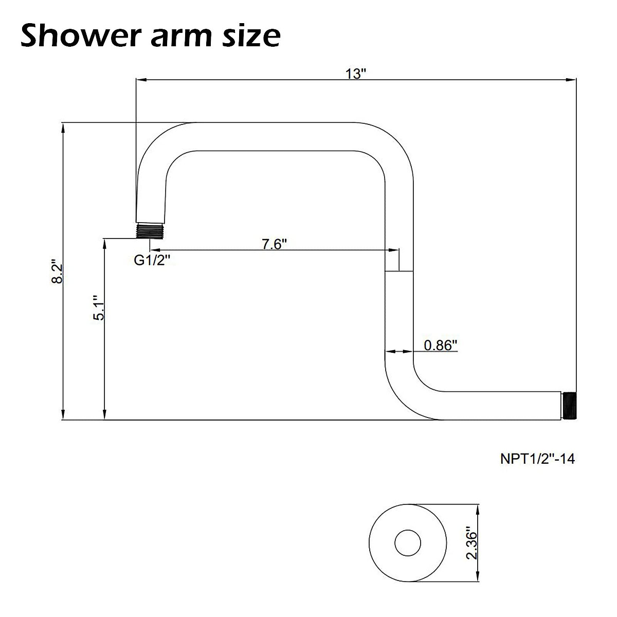13 Inches S-Shaped Black Shower Arm with Flange High Rise Extender, 13 Inches Long Stainless Steel Rainfall Shower Head Pipe Arm