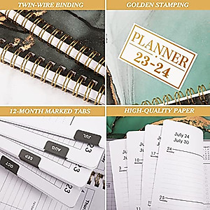 Planner 2023-2024 - Jul.2023 - Jun.2024, 2023-2024 Planner, Academic Planner 2023-2024, 2023-2024 Planner Weekly & Monthly with Tabs, 8" x 10", Flexible Cover, Thick Paper, Twin-Wire Binding, Perfect Daily Organizer - Black-Green Gilding