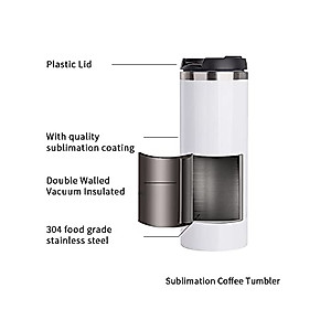 PYD Life Sublimation Tumblers Water Bottles 14 OZ White with Lid Stainless Steel Double Walled Coffee Tumblers Flasks for Tumbler Heat Press 4 Pack
