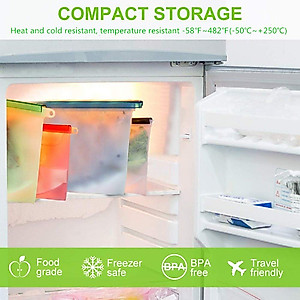 WeTest Silicone Reusable Food Bag for Sandwich,Fruit,Meat,Juice,Lunch,Snack Storage,Food Grade,Microwave Dishwasher Freezer Safe,Leakproof,1 Litre,4-Pack(Pink,Green,Blue,White) (Silicone Food Bag)