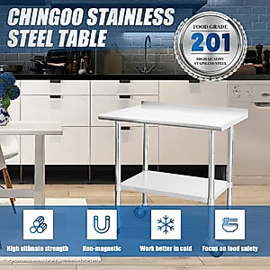 Chingoo Stainless Steel Table with Wheels 24 x 36 Inches Metal Prep Table with Backsplash & Adjustable Undershelf, Stainless Table for Commercial Kitchen, Outdoor, Restaurant, Hotel & Garage