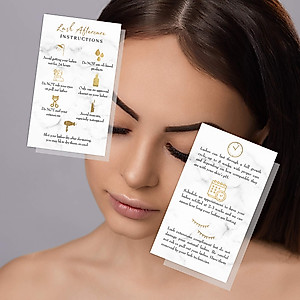 Lash Extension Aftercare Instructions Cards | 50 Pack | Double Sided Size 3.5 x 2" inches After Care (2-3 Week Fillers) | Marble Look with Gold Icons Design