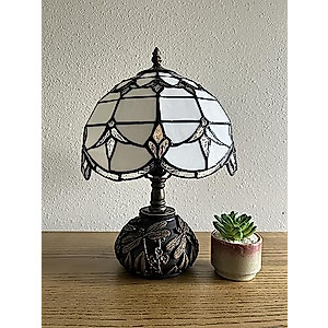 Enjoy Tiffany Style Table Lamp White Baroque Style Lavender Stained Glass Included LED Bulb Vintage for Living Room Dining Room Bedroom Bedside Office Hotel H14*W10 in